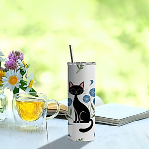 Medpol Cute black cat tumbler with lid and straw 20 oz insulated tumbler cups Cute black cat insulated travel coffee mugs for women cute sippy cups stainless insulated travel cups
