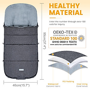 Orzbow Warm Bunting Bag Universal,Christmas Gifts Stroller Sleeping Bag Cold Weather,Waterproof Toddler Footmuff (Dark Grey)