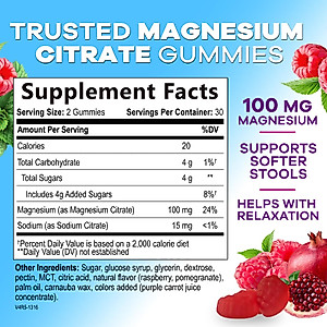 Magnesium Supplement Gummy - High Absorption Magnesium Citrate Supplement for Adults & Kids - Nature's Calm Magnesio Gummies Dietary Supplements for Bone, Muscle Health, Heart Support - 60 Gummies