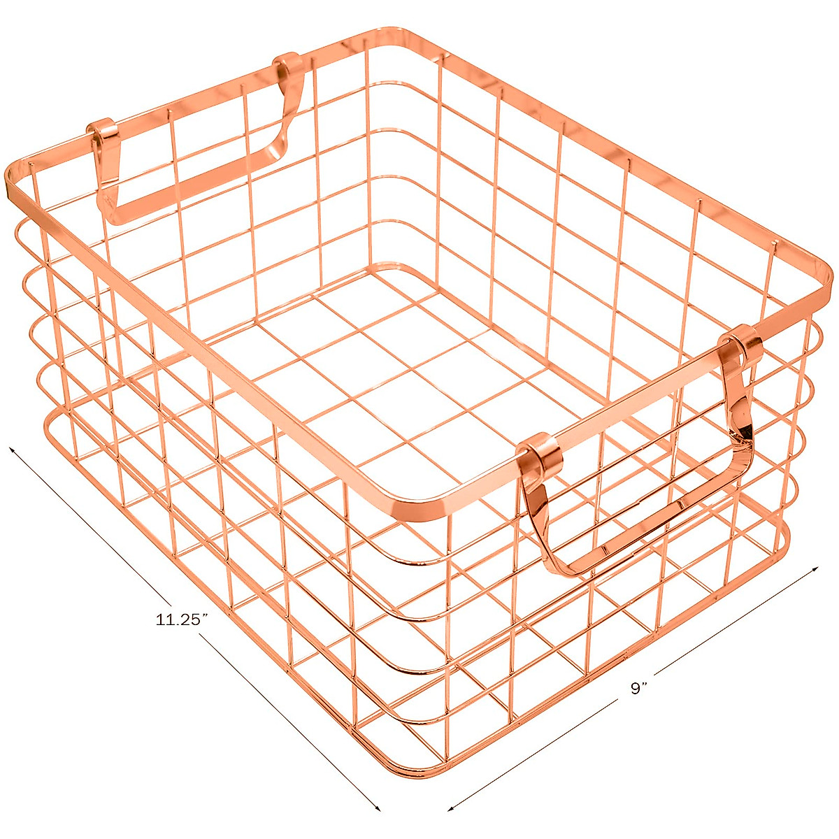 Set of 3 Nested Wire Basket Trays for Storage and Organizing (Rose Gold)