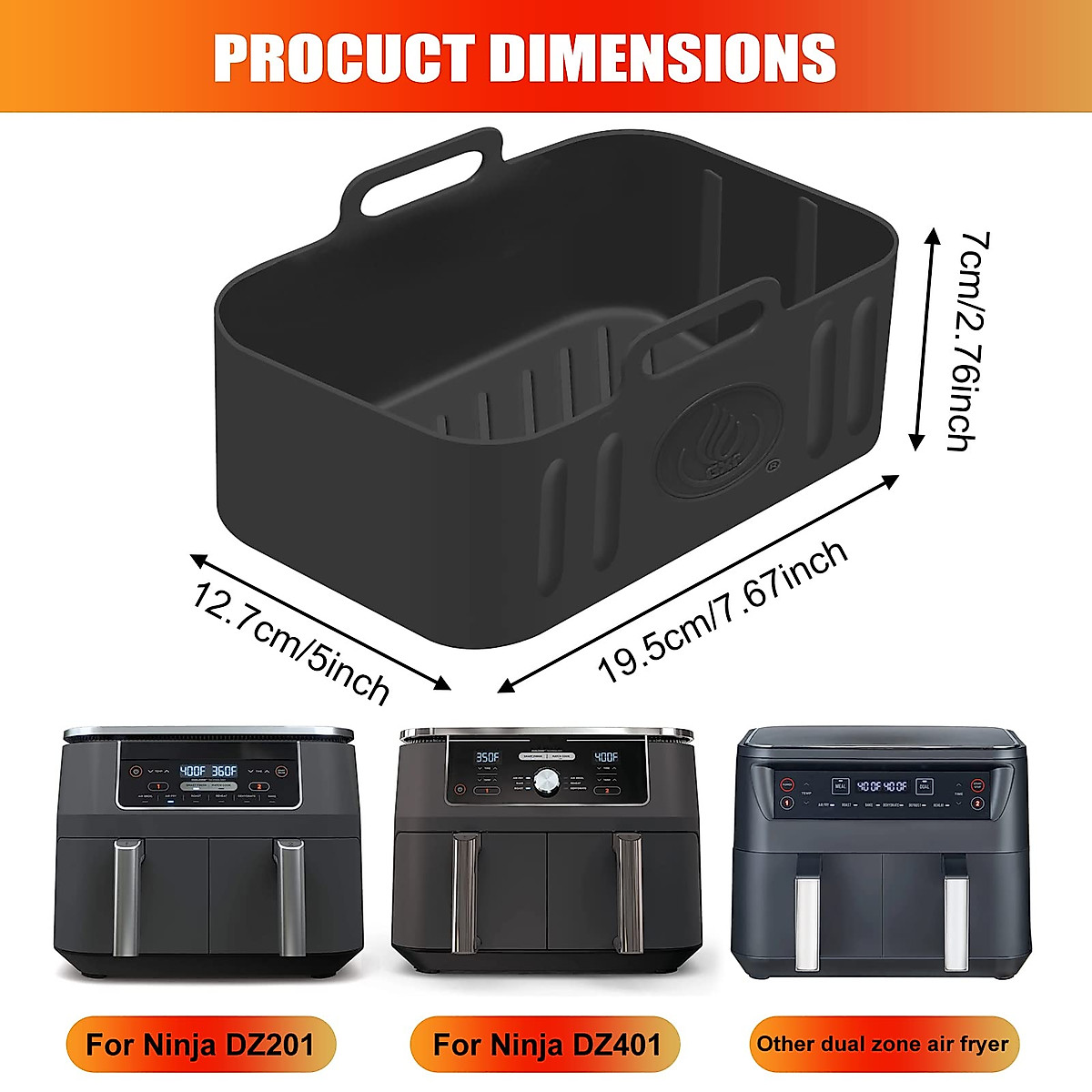 2 PCS Air Fryer Silicone Liners for Ninja Foodi Dual Zone DZ090 6QT DZ201 DZ100 8QT Air Fryer, Rectangular Food Grade Reusable Air Fryer Silicone Pots Accessories for Instant Vortex 8 QT Air Fryer