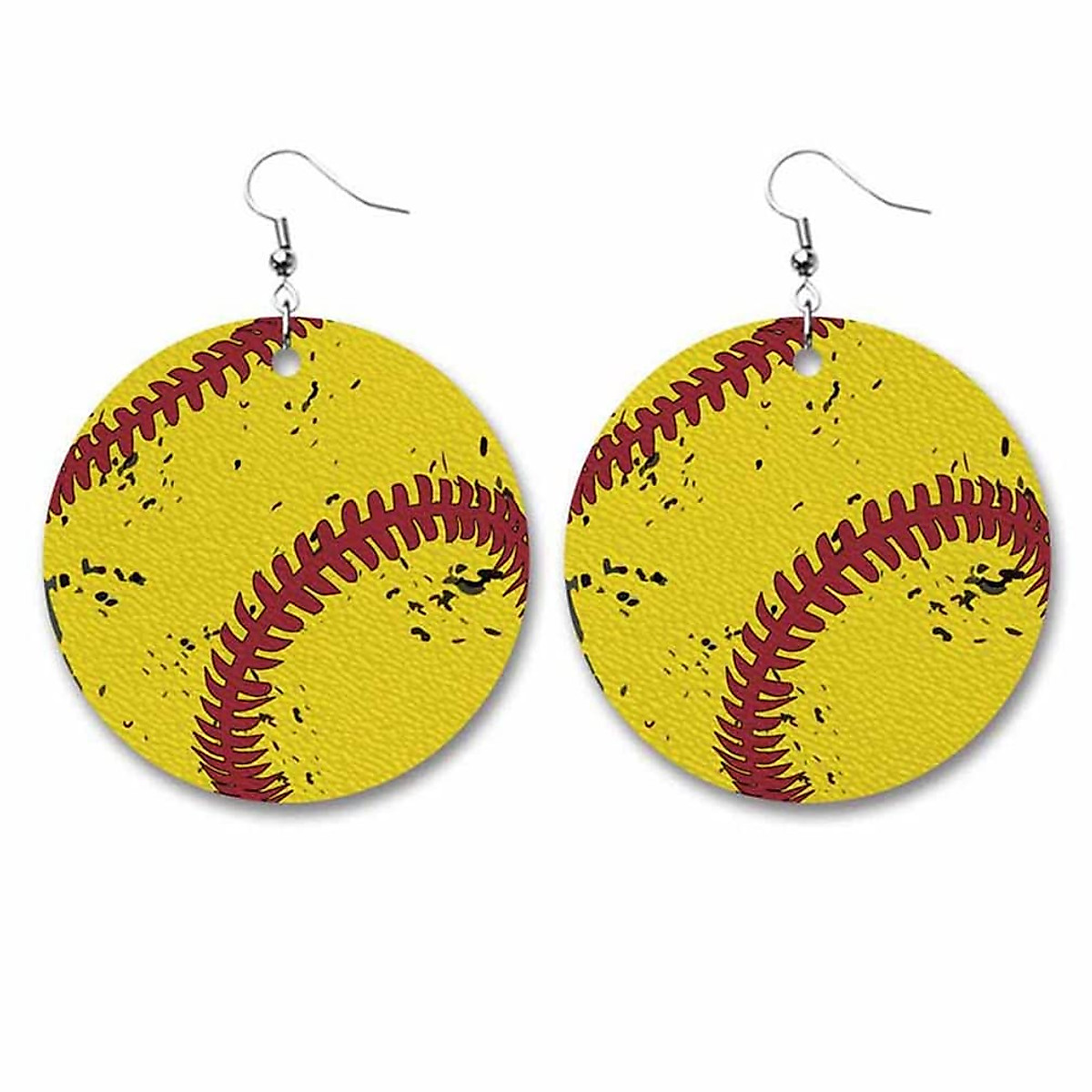 4 Pairs Cute Lightweight Faux Leather Earrings for Women Fun Baseball Basketball Volleyball Soccer Leather Earrings for Woman Dangle Drop Earrings Jewelry (Set #1)