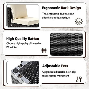 6 Pieces Patio Furniture Set All Weather Outdoor Couch, Modular Outdoor Sectional Sofa, Rattan Wick Patio Conversation Sofa Set with Washable Cushions & Glass Table for Deck, Porch, Backyard, Black