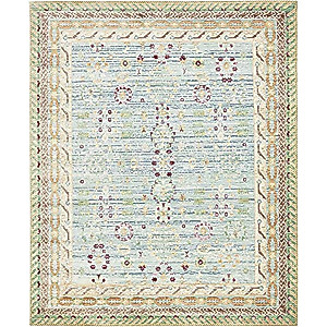 Unique Loom Austin Collection Traditional Border, Floral, Vintage Area Rug, 8' 0" x 10' 0", Blue/Green
