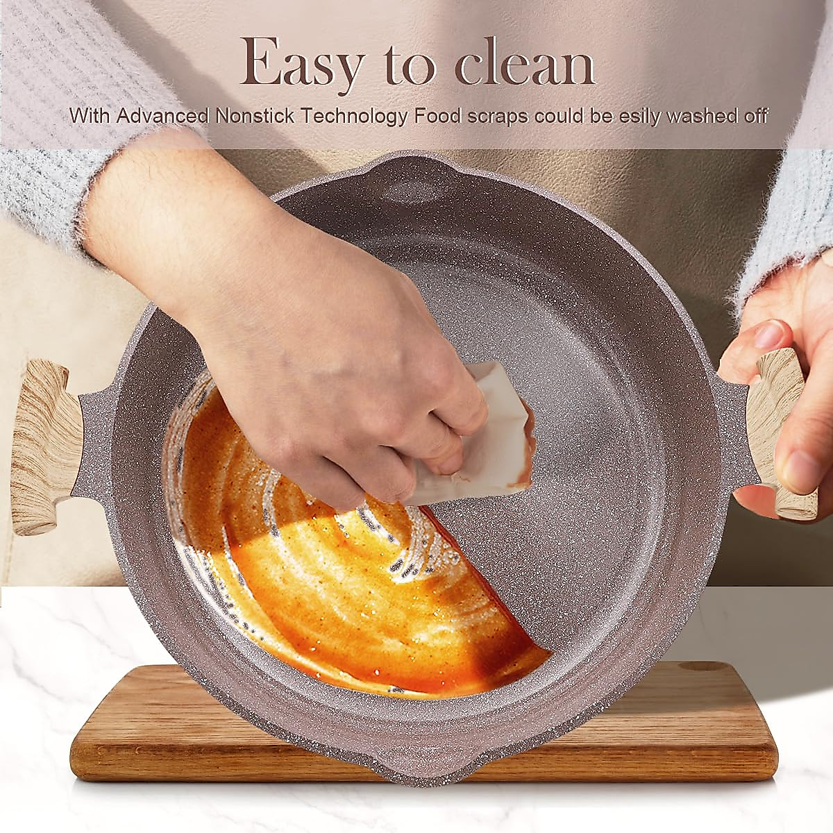 AIKENBBKK 2-In-1 Ceramic Nonstick Deep Frying Pan Skillet, 12.5 Inch Saute Pan with Lid Non Toxic, PTFE & PFOA Free, Compatible with All Stovetops- Brown