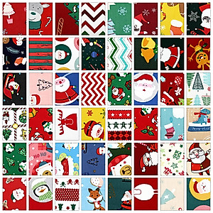 Kinlop 600 Pcs 4 x 4 in Christmas Fabric Bundles Christmas Fat Quarters Cotton Sewing Fabric Christmas Precut Fabric for Quilting Santa Snowflake Printed Fabric Scraps Bulk for Patchwork DIY Craft