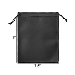 BCP 3pcs 7.5x9” Black Color PU Leather Double Drawstring Protection Headphone Pouch Bag Headphone Pouch (7.5x9)