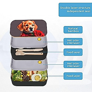 Gentleman-Like Dog Adult Lunch Box, Bento Box, With Cutlery Set Of 3, 2 Compartments, Rectangular, Lunch Box For Adults