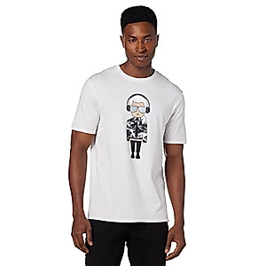 Karl Lagerfeld Paris Reflective T, Karl Character with Headphones Short Sleeve Crew Neck Men’s Shirt, White, M