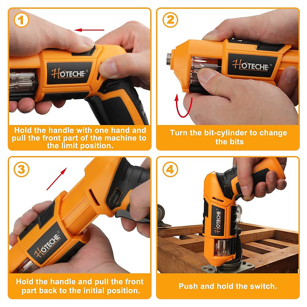 Hoteche 3.6V Cordless Screwdriver 6-in-1 Rechargable Mini Electric Drill Portable Screw Gun with LED Work Light, Battery and Charger