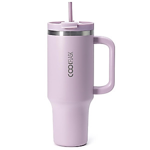 Coolflask 40 oz Tumbler with Handle and Straw Lid, Water Tumbler Insulated with 2-in-1 Leak-proof Lid, Coffee Tumbler Travel Mug Stainless Steel for Cup Holder, Keep Cold 24H Hot 12H, Purple