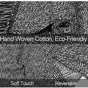 Boho Bathroom Rug 2'x 3', Black Cream Hand- Woven Cotton Reversible Small Entryway Rug with Tassels Machine Washable Rug for Kitchen/Laundry/Doorway Porch Throw Floor Mat