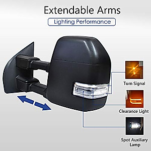 WLLW Towing Mirrors for Ford F250 F350 F450 F-550 Super Duty 2017 2018 2019 2020 With Power, Heated, Temperature Sensor, Turn Signal Light, Spot Auxiliary Lamp Pickup Truck