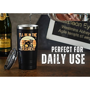 Onebttl Funny Drummer Gifts For Men, Women, Music Lover Gifts for Drummers, 20 oz/590 ml Stainless Steel Insulated Tumbler with Straw, Lid, I'll Be in the Basement