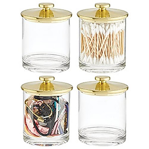 mDesign Small Modern Apothecary Storage Organizer Canister Jars - Acrylic Containers for Bathroom, Organization Holder for Vanity, Counter, Makeup Table, Lumiere Collection, 4 Pack, Clear/Chrome