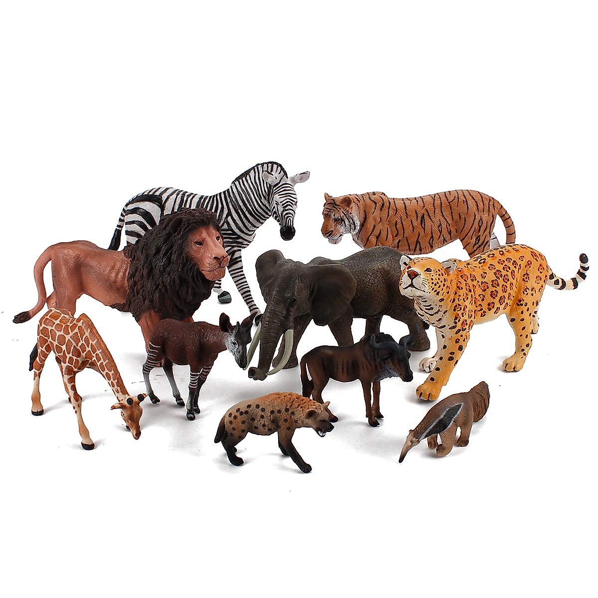 10 PCS Wildlife Grassland Animal Figures Model Figurines Lion Tiger Anteater Leopard Party Favors Supplies Cake Toppers Decoration Cognitive Toys Set for Boys Girls Kid