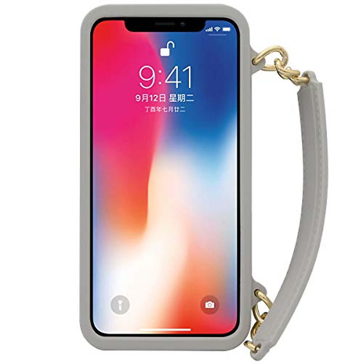 Omio for iPhone 12 Pro Max Handbag Case with Card Holder Wrist Lanyard Strap Soft Silicone Cover for iPhone 12 Pro Max Wallet Case for Women Luxury Stylish Long Pearl Crossbody Chain Case Gray