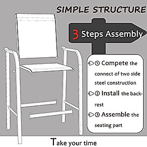 Sundale Outdoor Metal Bar Stools Set of 4,Patio Counter Height Barstools with Back Armrest, Modern Quick Dry Fabric Wrought Iron High Seating Chairs-Steel Gray