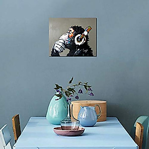 Muzagroo Art Music Monkey with Headphone Oil Paintings Hand Painted on Canvas Wall Art for Living Room Chimps Media Room Art M