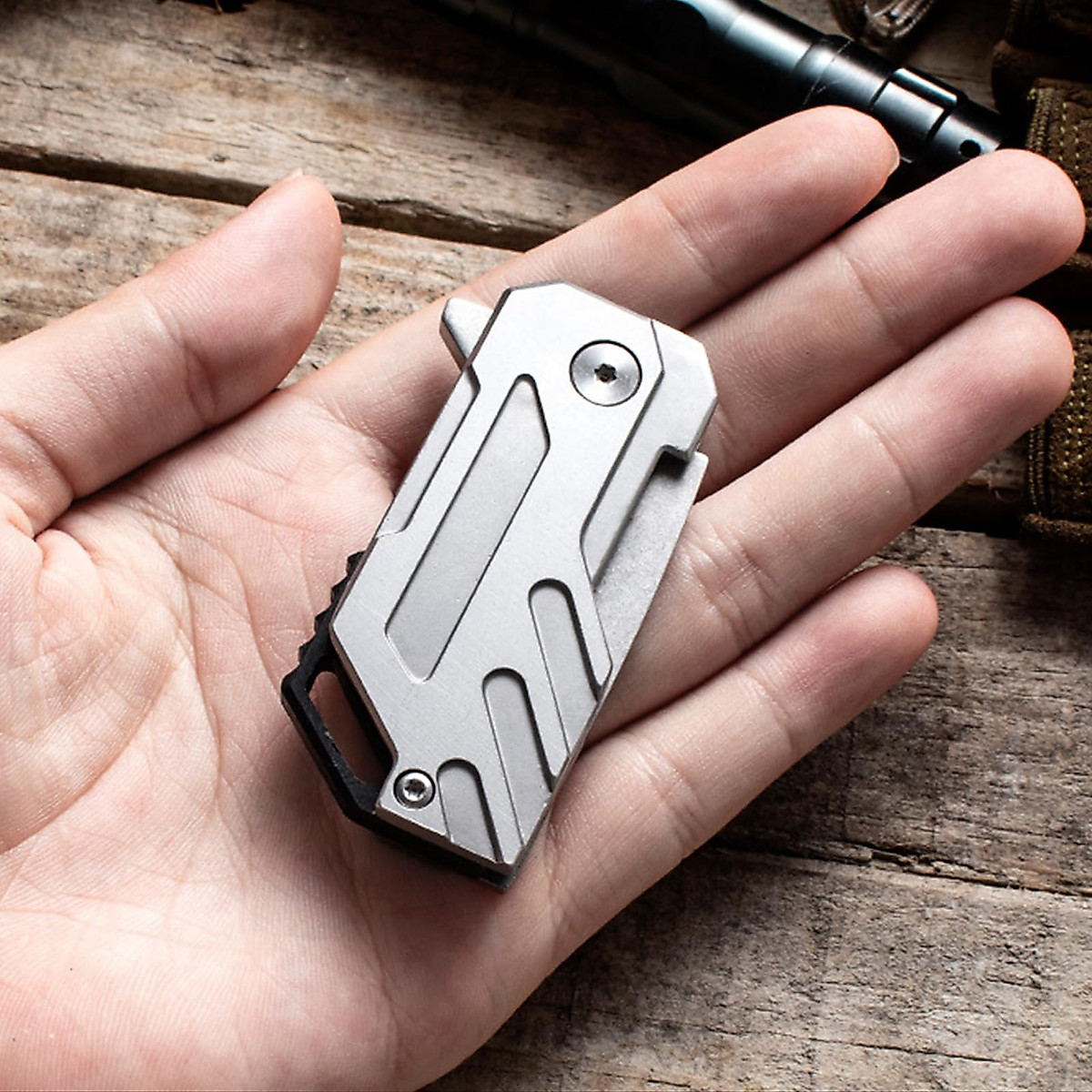 ESaure Mini Flipper Pocket Knife (TK22), 1.57 Inch D2 Stainless Steel Blade with Stone Washed Technique, Everyday Utility Knife with G10 Lanyard Hole, 3.24 oz, Silver.