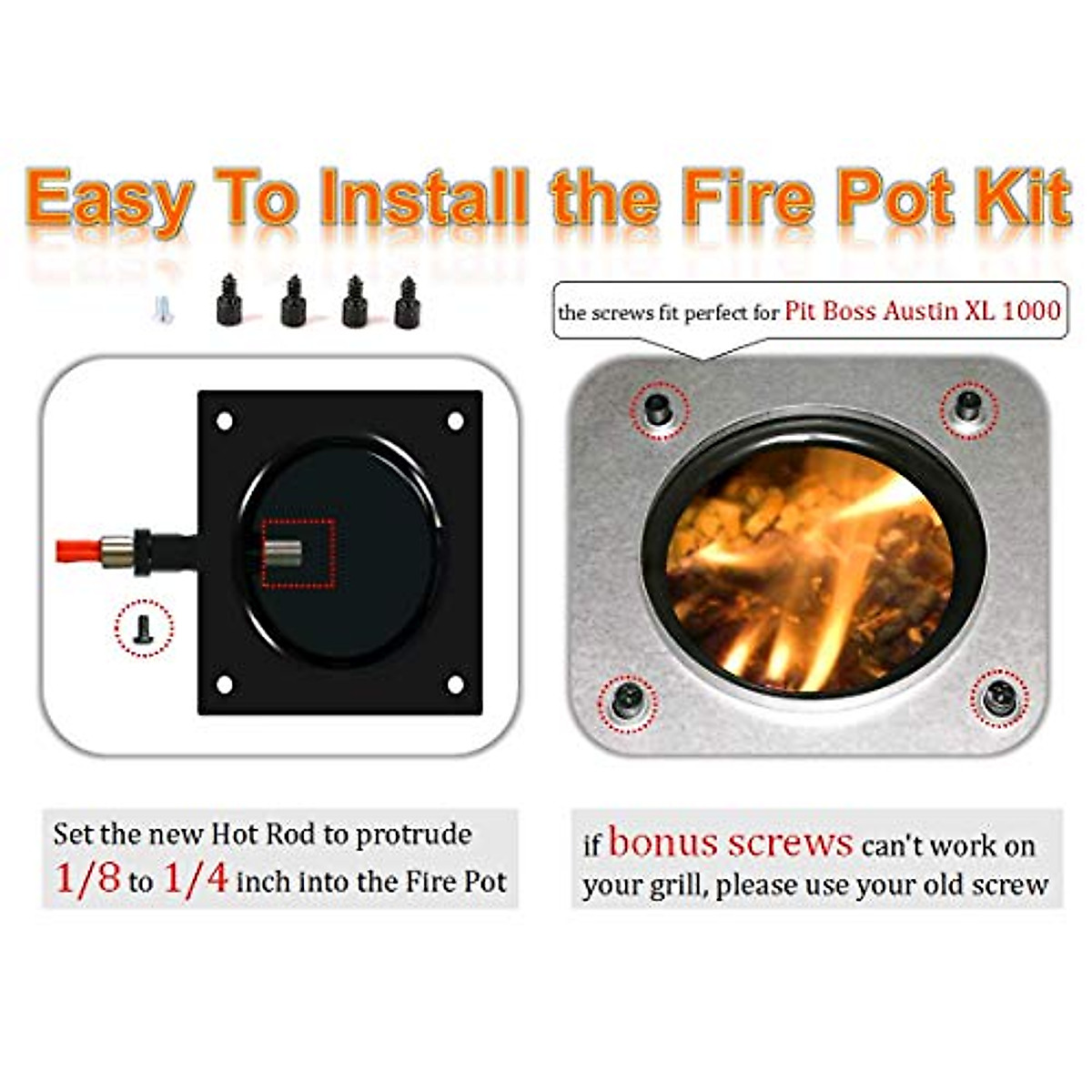 Heavy Duty Steel Porcelain-Enameled Fire Burn Pot and Hot Rod Ignitor Kit Replacement Parts for Traeger & Pit Boss Wood Pellet Grill ,Also Fit For Pellet Pro & Z Grills Wood Pellet Grill Smoker