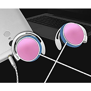 C-YOUNG Clip On Earphones，Over Ear Running Stereophone Headphones for Workout Exercise Gym Compatible for iPhone, Android Mobile Phone, with Microphone and Call Controller Stereo Earphones (Pink)