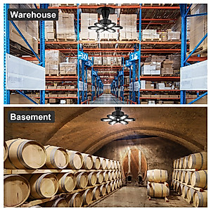 LED Garage Lights 120W LED Shop Light with 6 Ultra Bright Adjustable Panels Led Lights for Garage Light Deformable Ceiling Lights for Garage Attic Basement E26 E27 Base (8 Pack)