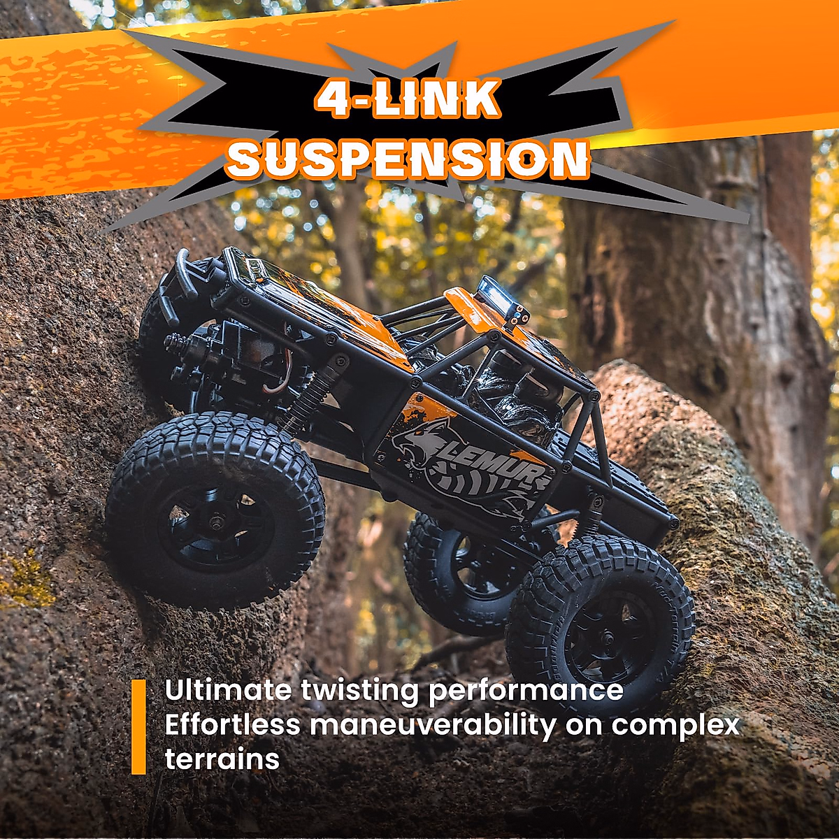 FMS RC Crawler 1/24 Lemur FCX24 4 Wheel Drive RC Rock Buggy, 2.4Ghz 380mAh Hobby Grade RC Car Model Off Road Vehicle RTR for Adults, Green/Orange/Red