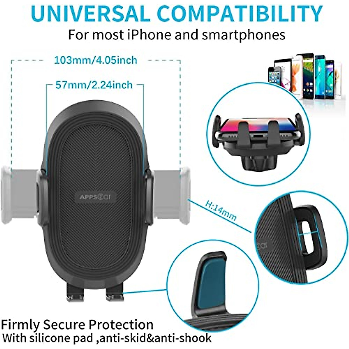 APPS2Car Suction Cup Phone Holder Windshield/Dashboard/Window, Universal Dashboard & Windshield Suction Cup Car Phone Mount with Strong Sticky Gel Pad, Compatible with iPhone, Samsung &Other Cellphone