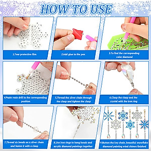 Perthlin 6 Pieces Winter Snowflake Diamond Art Kits Double Sided Diamond Art Suncatchers Wind Chimes Hanging Diamond Art Ornaments Accessories for Kids DIY Crafts Christmas Home Windows Decoration