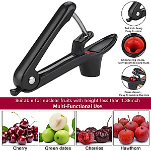 Firjuty Cherry Pitter - Heavy-Duty Olive and Cherry Pitters Corer Tool with Space-Saving Lock Design, Multi-Function Cherries Stoner Seed Remover Tool for Making Cherry Jam (Black)