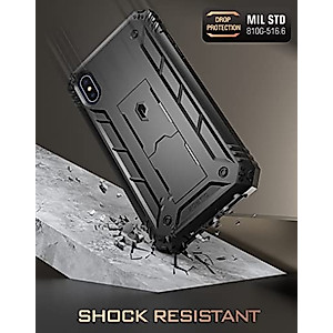 Poetic Revolution Series Case for iPhone Xs Max 6.5 inch, Full-Body Rugged Dual-Layer Shockproof Protective Cover with Kickstand and Built-in-Screen Protector, Black