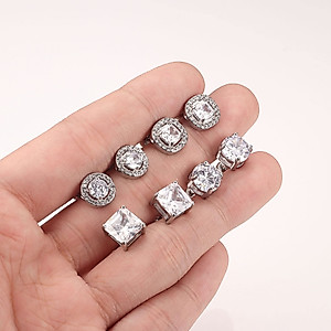 CASSIECA Cubic Zirconia Stud Earrings | 18K White Gold Hypoallergenic Birthstone Earrings | Brilliant Large Simulated Diamond Halo Stud Earrings for Women Men