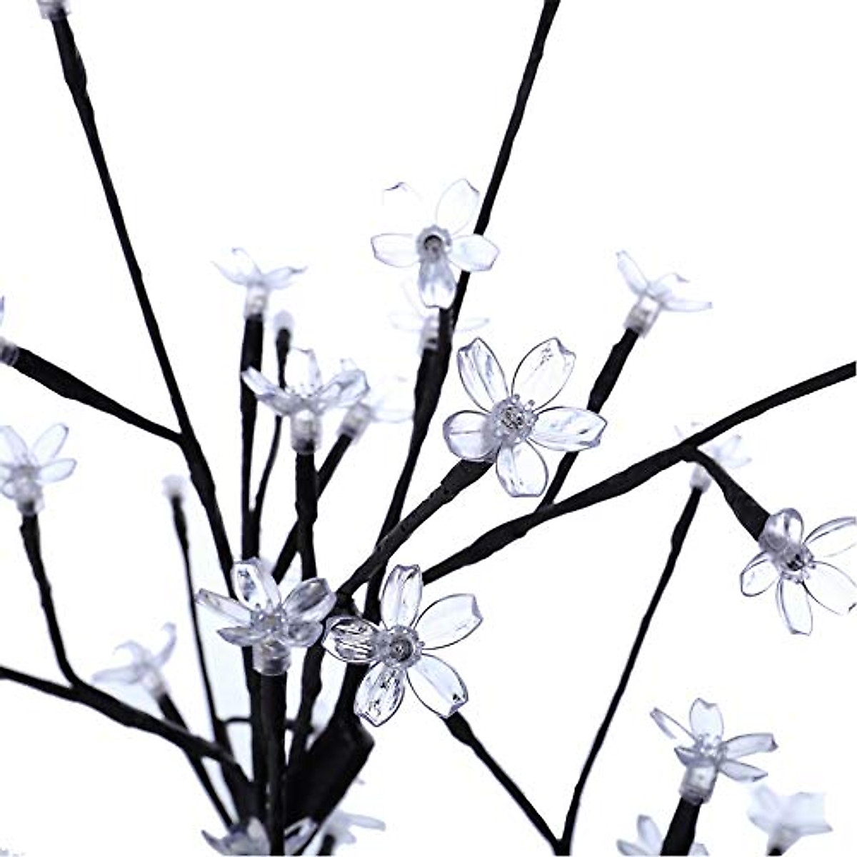 Lxcom Lighting LED Cherry Blossom Bonsai Tree 18” 48 LEDs Plug-in Desk Top Bonsai Lighted Tree Artificial Crystal Flower Light Table Lamp Adjustable Black Branches for Party Wedding Home Decor, White