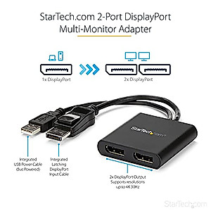 StarTech.com Dual-Monitor DisplayPort 1.2 Splitter, DisplayPort to 2x DP Multi-Monitor Adapter, Dual 4K 30Hz or 1080p 60Hz Computer MST Hub, USB Bus-Powered, Windows Only (MSTDP122DP)