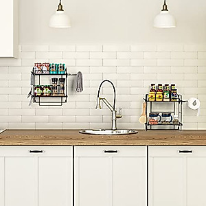 Vrisa 2 Pack Over The Toilet Storage Shelf 2-Tier Bathroom Organizer Over Toilet Multifunctional Toilet Rack with Hook and Paper Holder No Drilling Space Saver with Wall Mounted Design(Black)