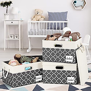 RVSNQ Large Storage Bins with Lids, Foldable Fabric Storage Baskets with Lids, Closet Storage Bins with Cotton Rope Handle and Label, Storage Boxes for Organizing Office, Shelf, Bedroom (3-Pack, Grey Quatrefoil)