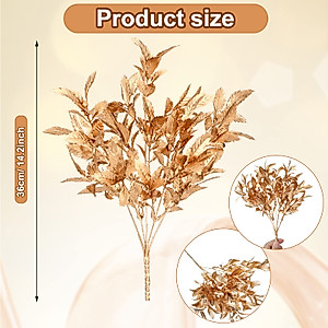 3 Packs Gold Leaves Artificial Plants for Christmas Decoration, Plastic Grass Fake Shrubs Simulation Leaves Golden Flowers Home Indoor Outdoor DIY Planter Vase Filler Garden Wedding Xmas Decoration
