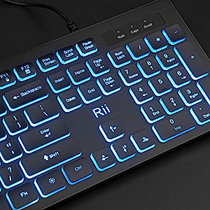 Rii Three Colors Backlit Business Keyboard,Gaming Keyboard and Mouse Combo,USB Wired Keyboard,RGB Optical Mouse for Gaming,Business Office