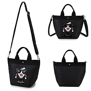 ENJOININ Funky Lady Face Purse for Women Casual Shopping Bag Top Handle Satchel Handbags Pu Leather Shoulder Bag Totes (Black A)