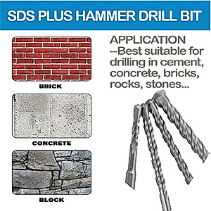 SDS-Plus Rotary Hammer Rock Drill Bit 3Pcs 5/32 in.x 6 in. Carbide Tip Drill Mason Concrete Bricks
