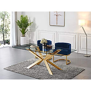 Meridian Furniture Gianna Collection Modern | Contemporary Velvet Upholstered Dining Chair with Polished Gold Metal Frame, 24" W x 22" D x 29.5" H, Navy
