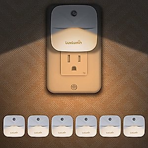 LuxLumin LED Night Light, Night Lights Plug into Wall with Dusk-to-Dawn Sensor, Automatically Turn on and Off,Night Light for Kids,Bedroom,Bathroom,Stairs,Warm White, 6 Packs