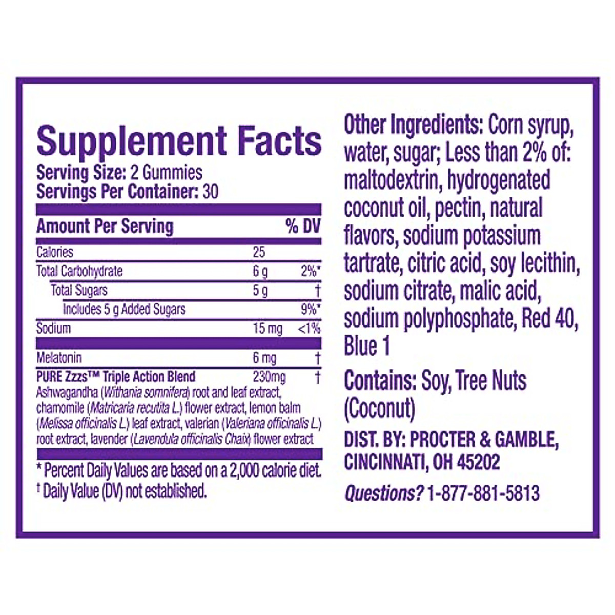 ZzzQuil PURE Zzzs Triple Action, 6mg Melatonin Gummies, 3X Sleep Aid with Ashwagandha, Calm Mood & Antioxidant for Adults, 6 mg per serving, 60 Count