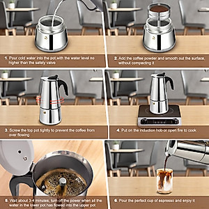 DITOSH 6 Cup Stovetop Espresso Maker Stainless Steel Moka Pot Espresso Maker Percolator Italian Coffee Maker Capable Mocha Coffee Machine Cafe Classic Maker for Home & Camping 300ml 10oz