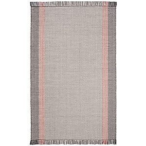 SAFAVIEH Montauk Collection Area Rug - 5' x 8', Terracotta & Grey, Handmade Flat Weave Boho Farmhouse Cotton Stripe Fringe, Ideal for High Traffic Areas in Living Room, Bedroom (MTK301P)