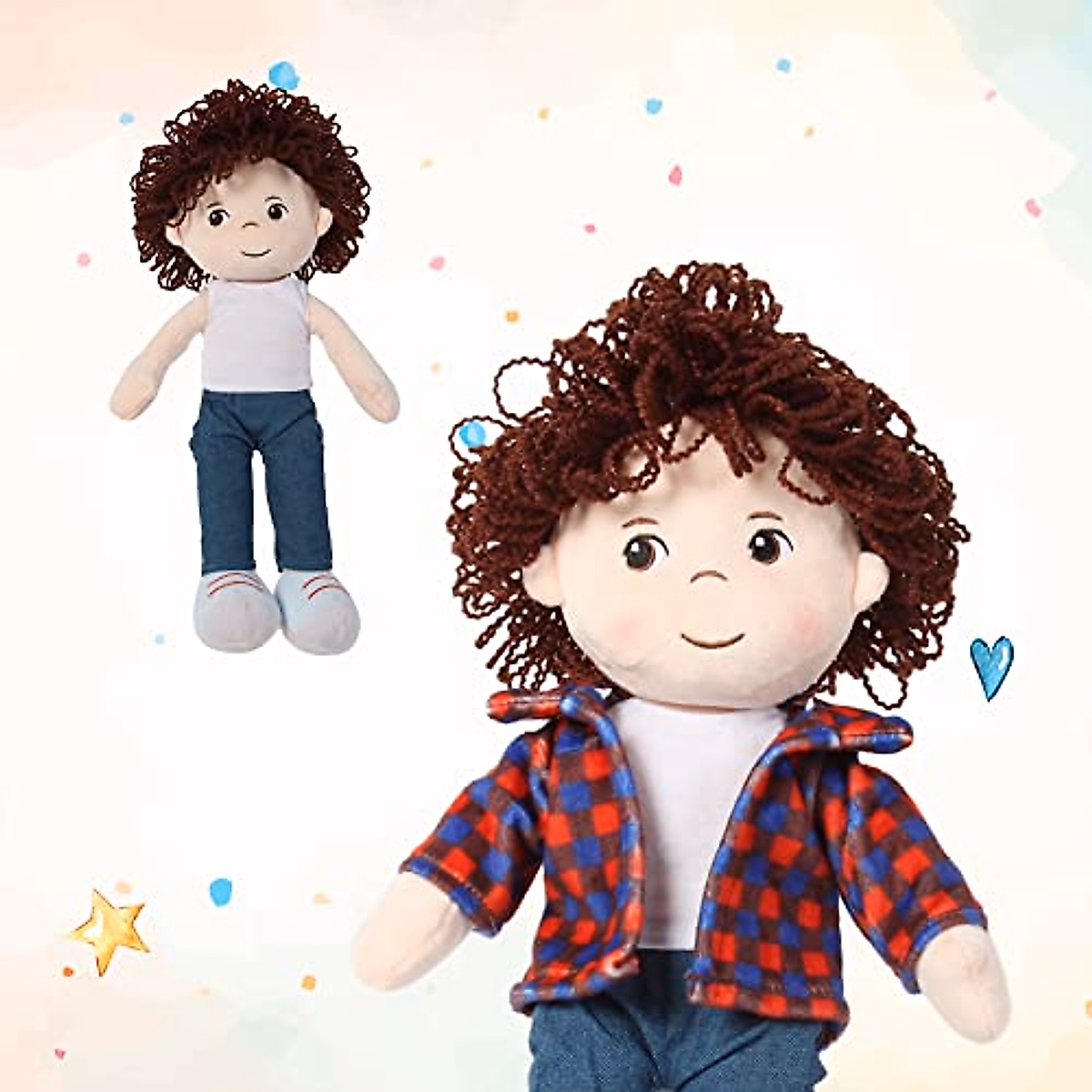 Linzy Toys, 14'' Ethnic Soft Plush Rag Doll, Embroidered FACE, Educational Doll, Muñecos de trapo para niño oh niña (81000)