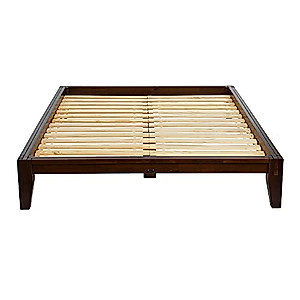 Main + Mesa Yume Modern Solid Wood Platform Bed with Japanese Joinery, Walnut Finish, Queen