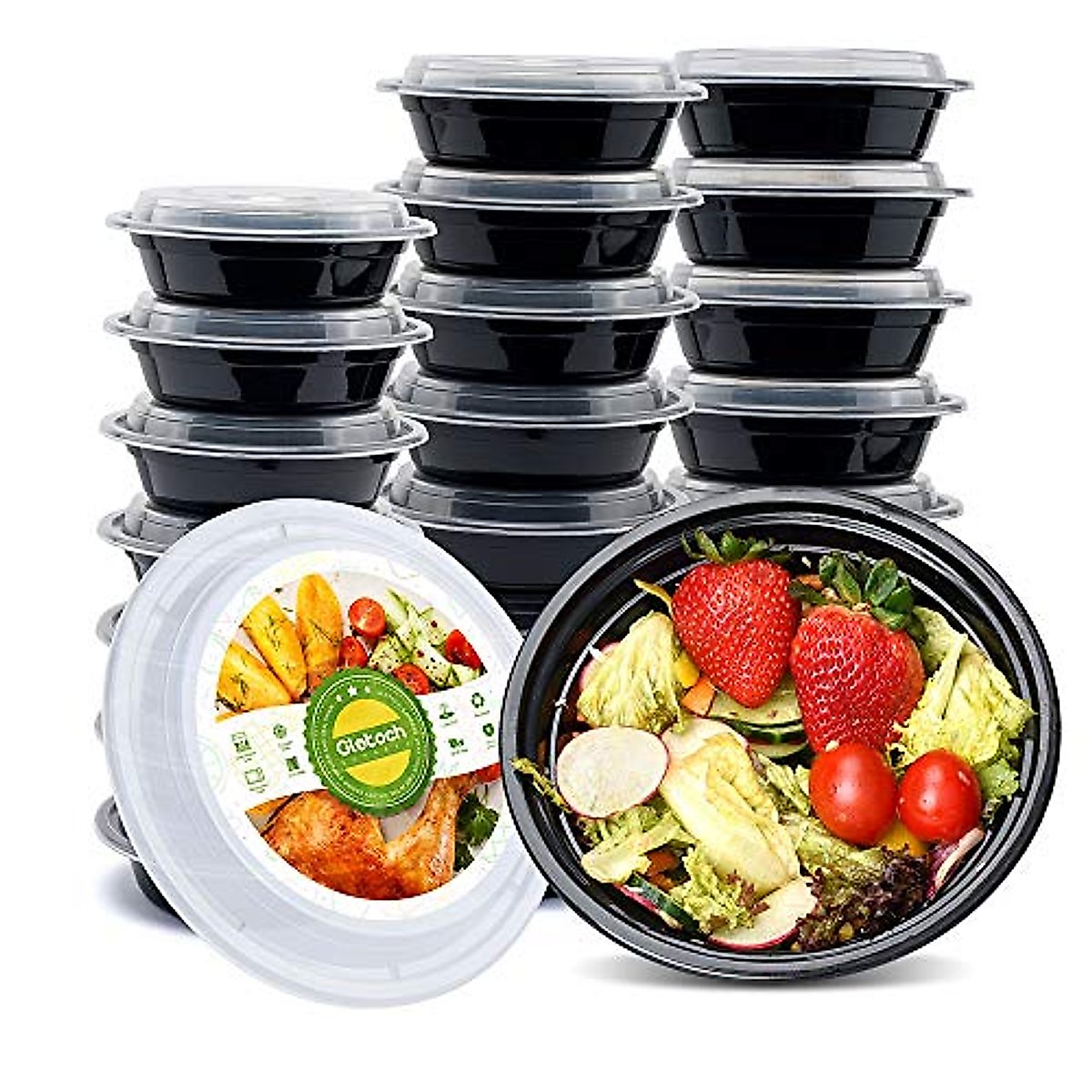 Glotoch Meal Prep Container 10 Pack, Disposable Food Containers with Lids, Durable To Go Containers, Take Out Bowls for Takeout, Salad Container, Microwave Safe, BPA-Free, Stackable - 16 OZ