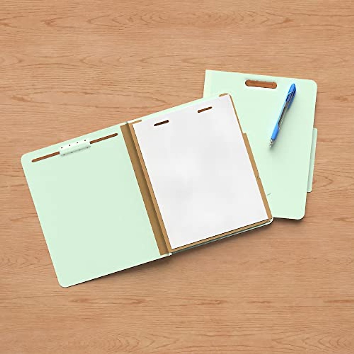 Amazon Basics 10-Pack Letter Size Pressboard Classification File Folders with Fasteners, Dividers, 2” Expansion - Green